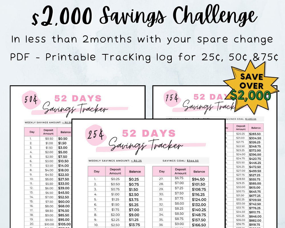 52 Days Money Envelopes Challenge Savings Challenge Digital Download