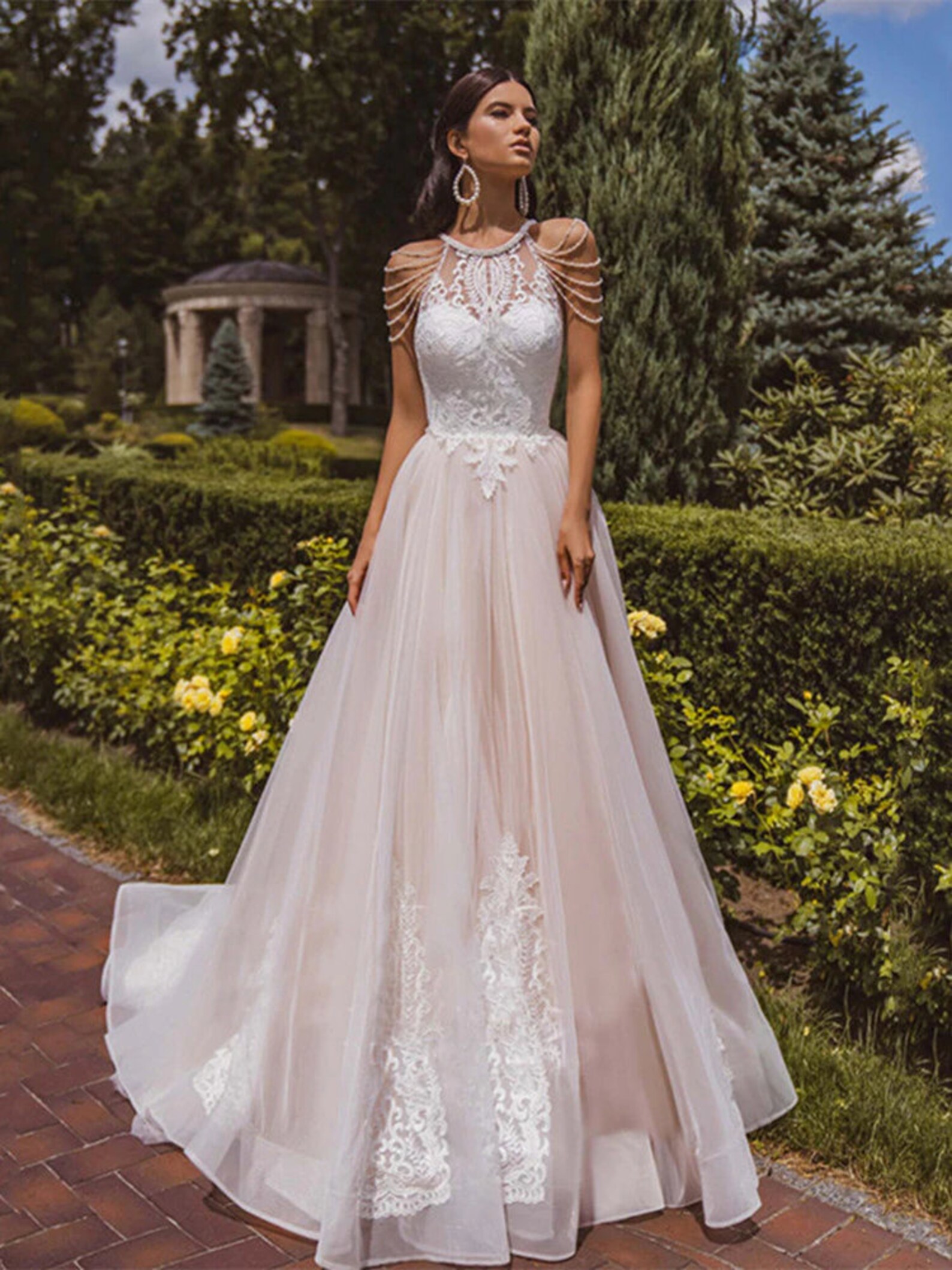 Halter Neck A Line Wedding Dresses Lace Applique Beading - Etsy