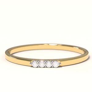 14k Solid Gold Simple Minimalist Diamond Ring, Wedding Band Ring in 14k ...