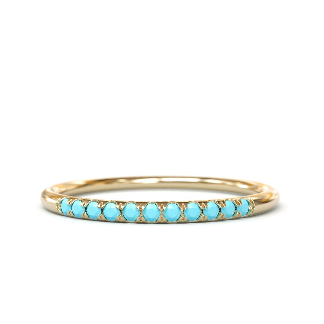 14k Gold Turquoise Ring / Dainty Turquoise Ring / Stacking Solid Gold ...