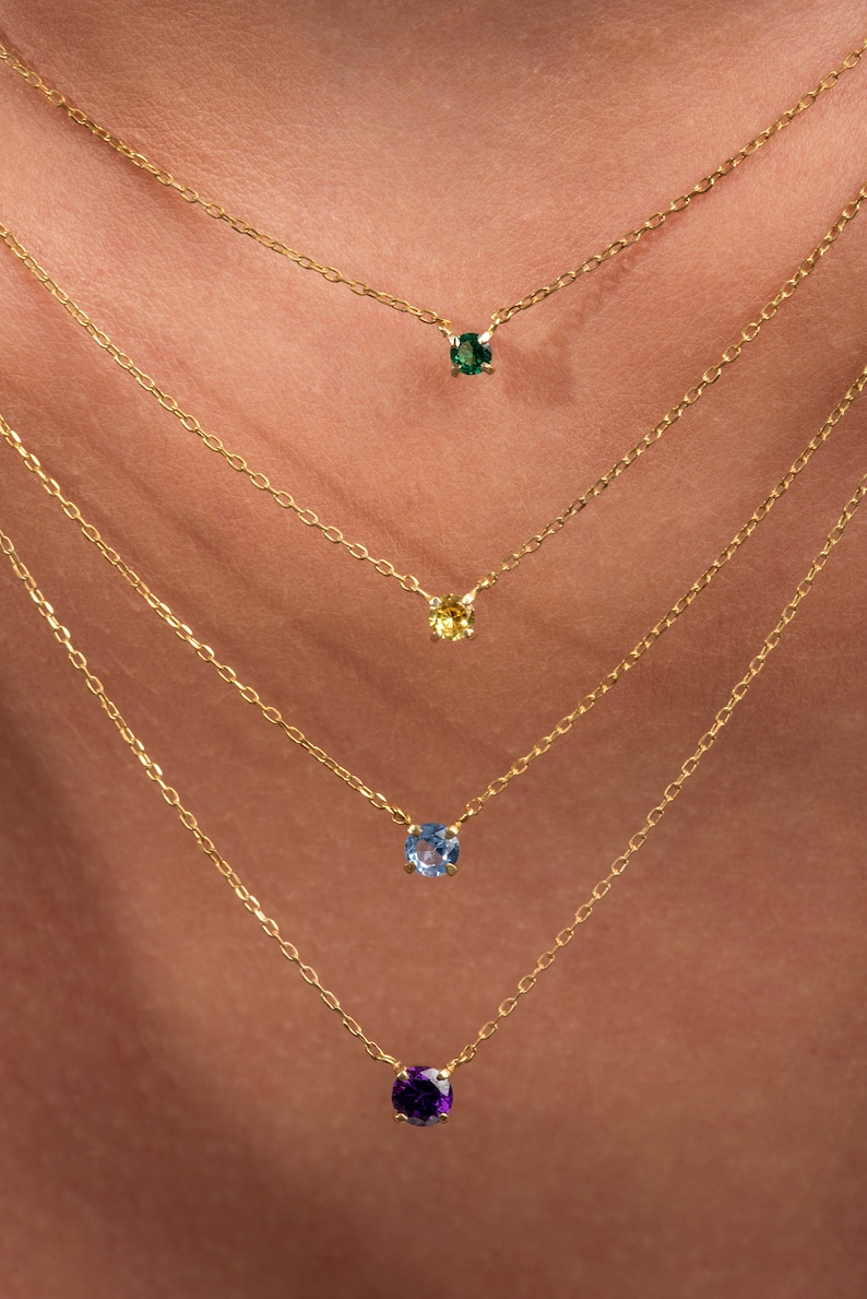 14K Gold Birthstone Custom Necklace Family Birthstone - Etsy