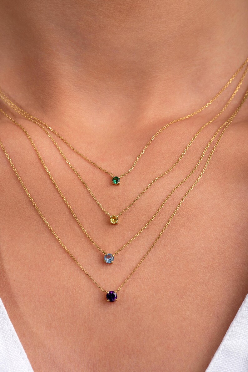 14K Gold Birthstone Custom Necklace Family Birthstone - Etsy