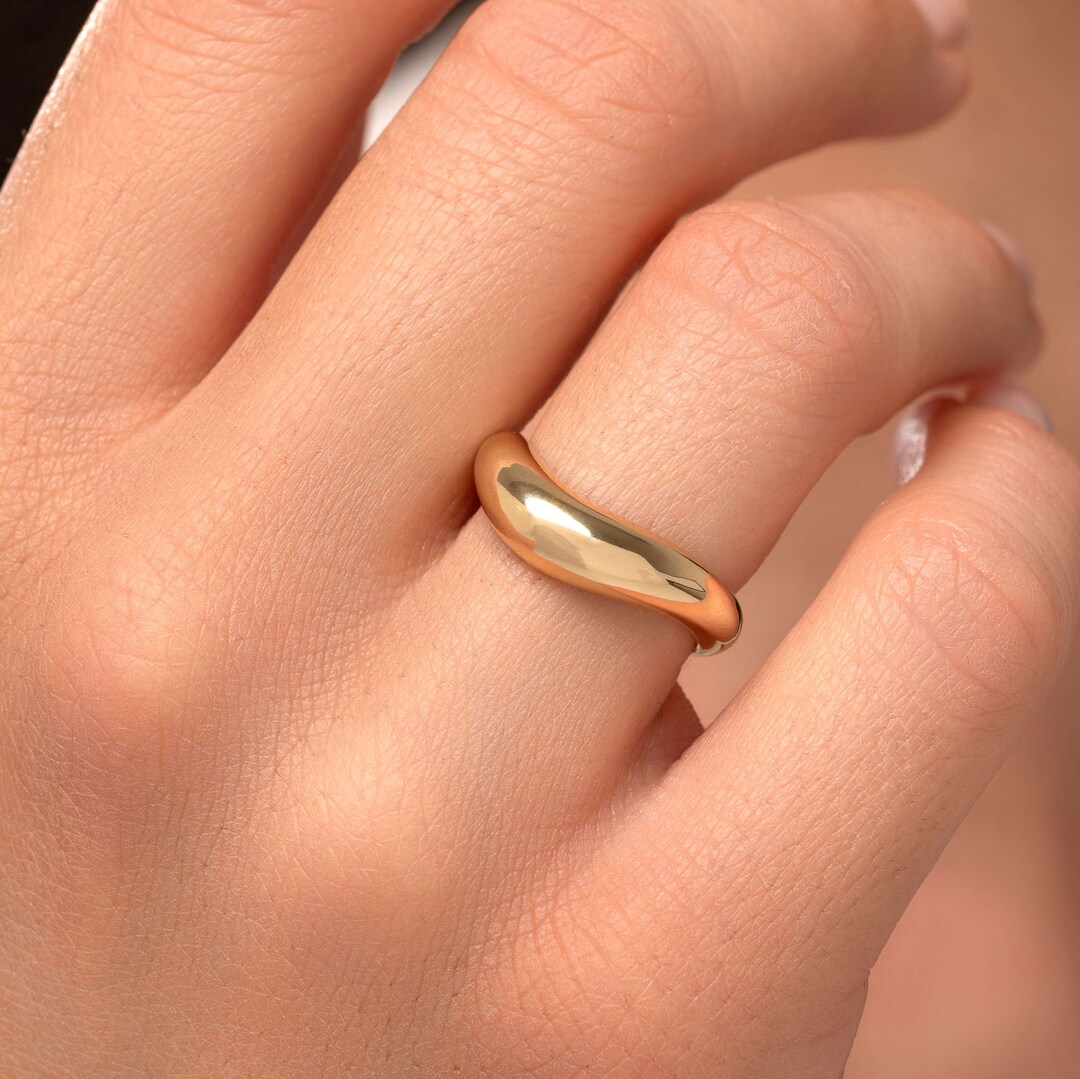 Dome Ring / 14k Solid Gold Wedding Band / Minimalist Thick Gold Band ...