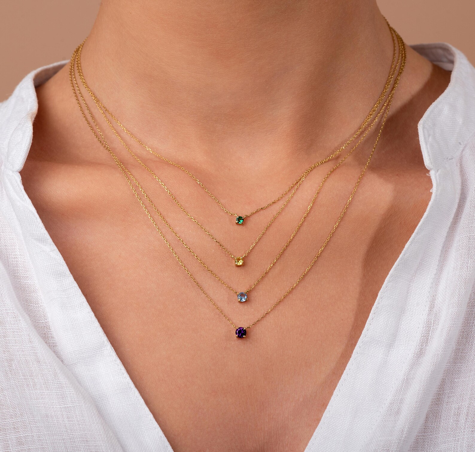 14K Gold Birthstone Custom Necklace Family Birthstone - Etsy