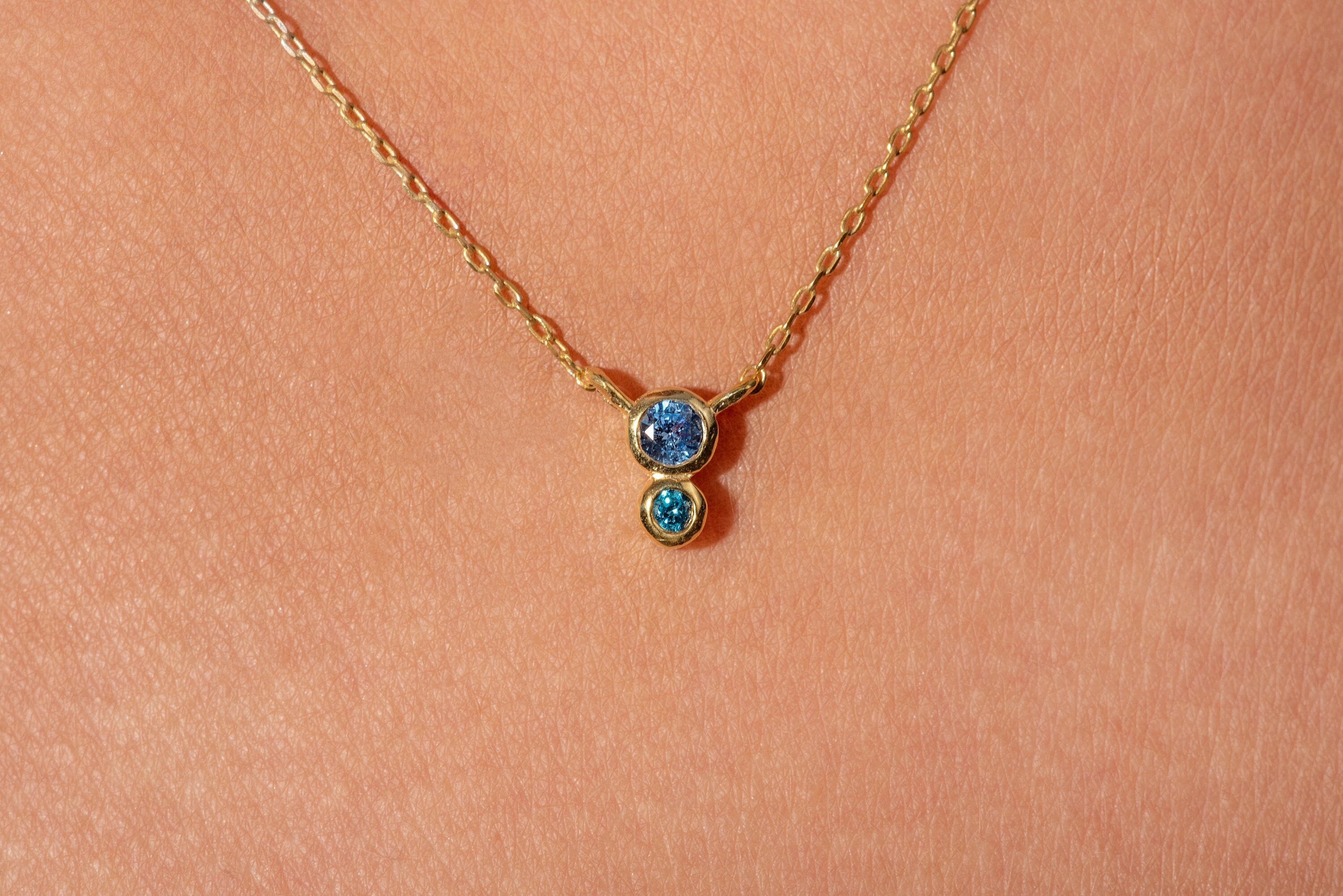 14K Gold Birthstone Bezel Necklace, December Necklace With Two ...