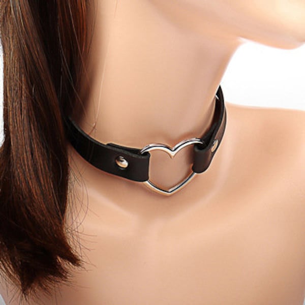 Leather Heart Choker - Etsy