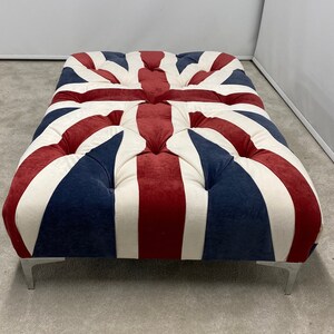 Deep Buttoned British Flag Union Jack Footstool Red White and Blue or ...