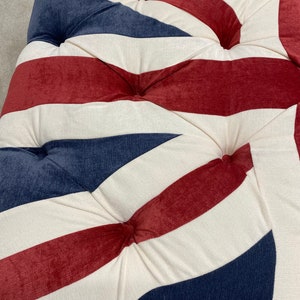 Deep Buttoned British Flag Union Jack Footstool Red White and Blue or ...