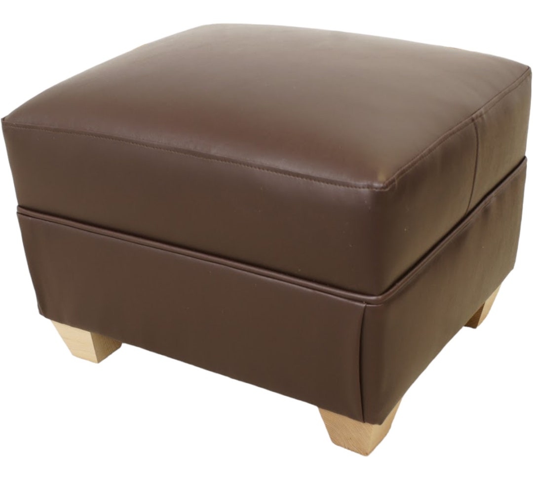 Oxford Faux Leather Footstool: Wipeable Ottoman, Wood Legs, UK Made ...