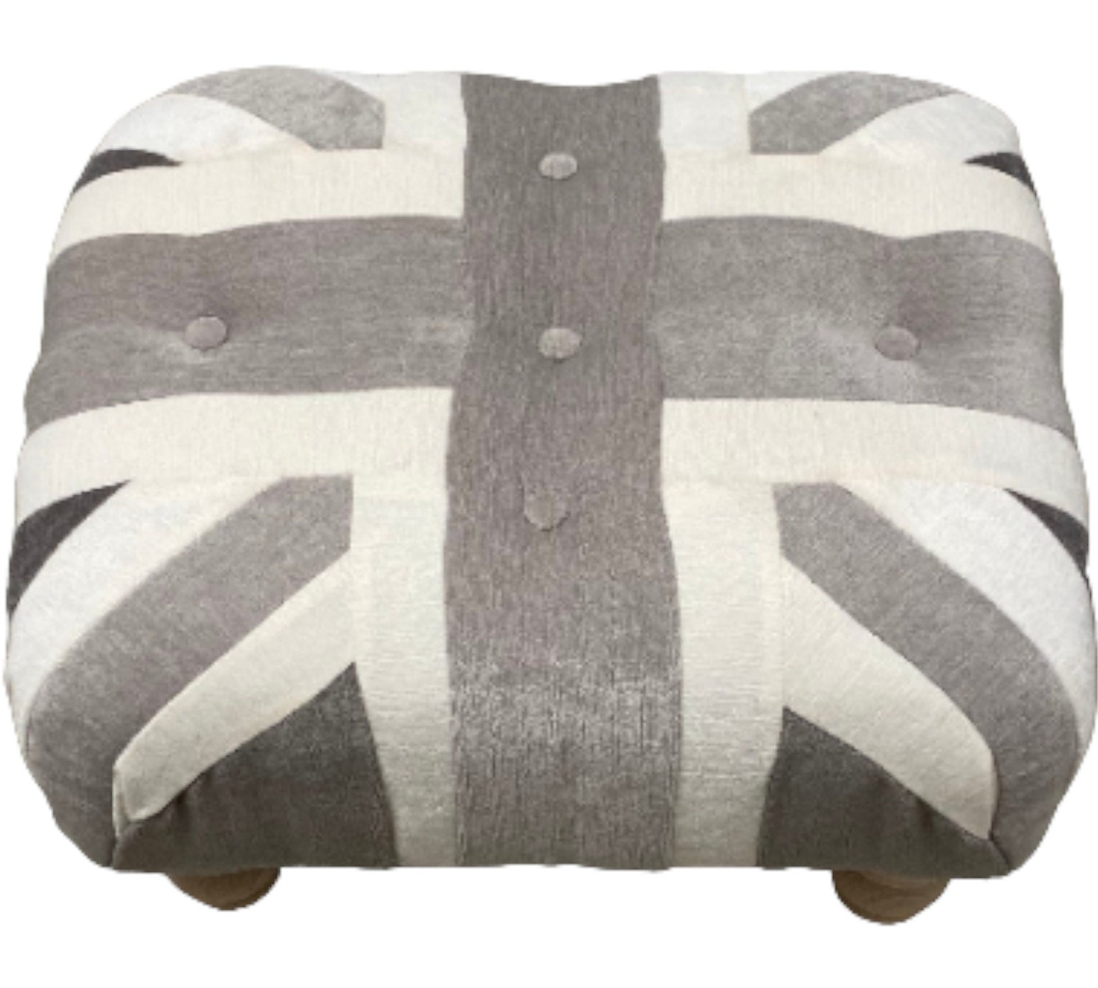 British Small Union Jack Footstool in Velvet Buttoned Sturdy Wood Frame ...