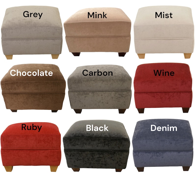 Chenille Velvet Oxford Footstool: 40cm Tall, Choice of Feet, British ...