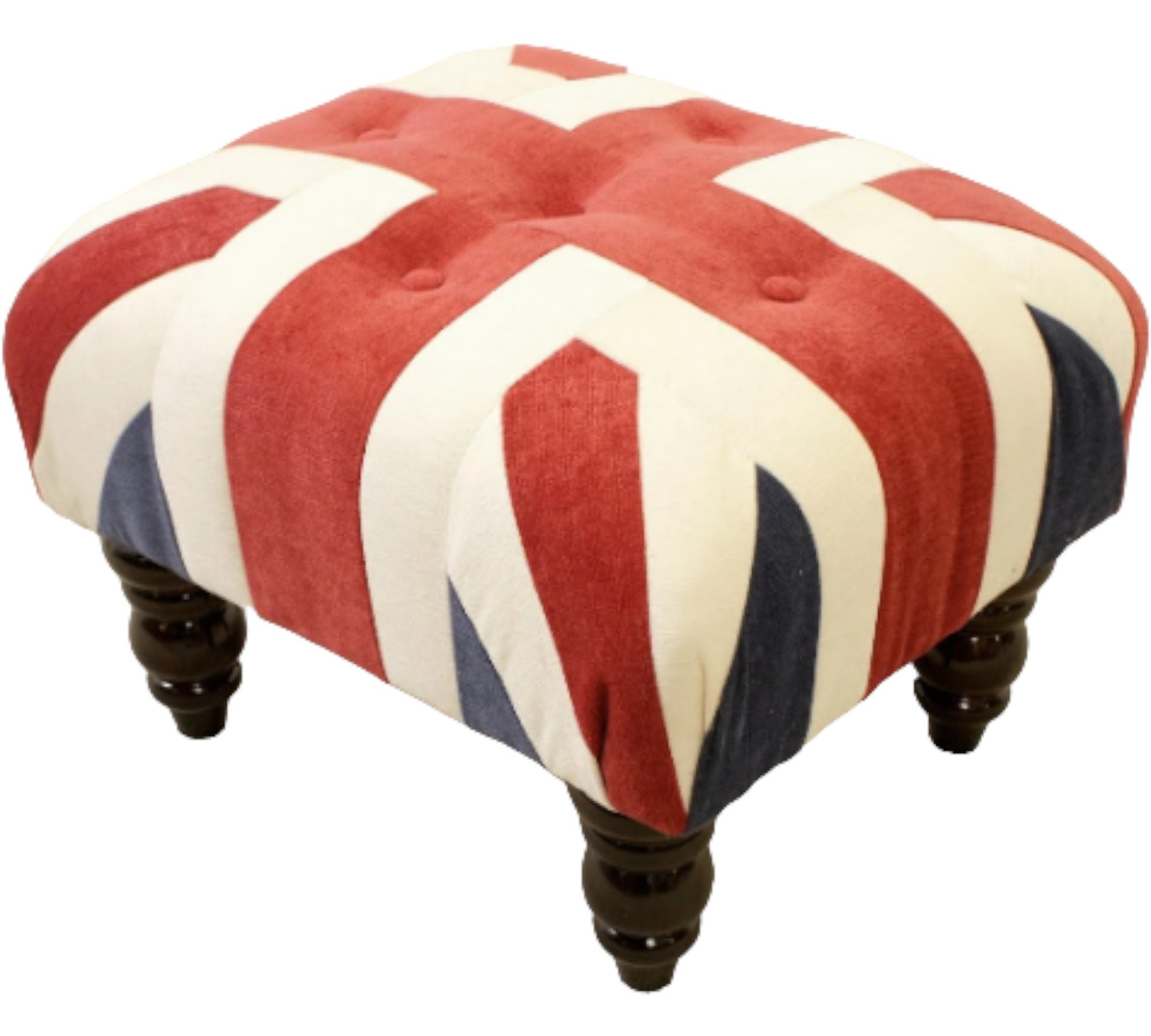 British Small Union Jack Footstool in Velvet Buttoned Sturdy Wood Frame ...