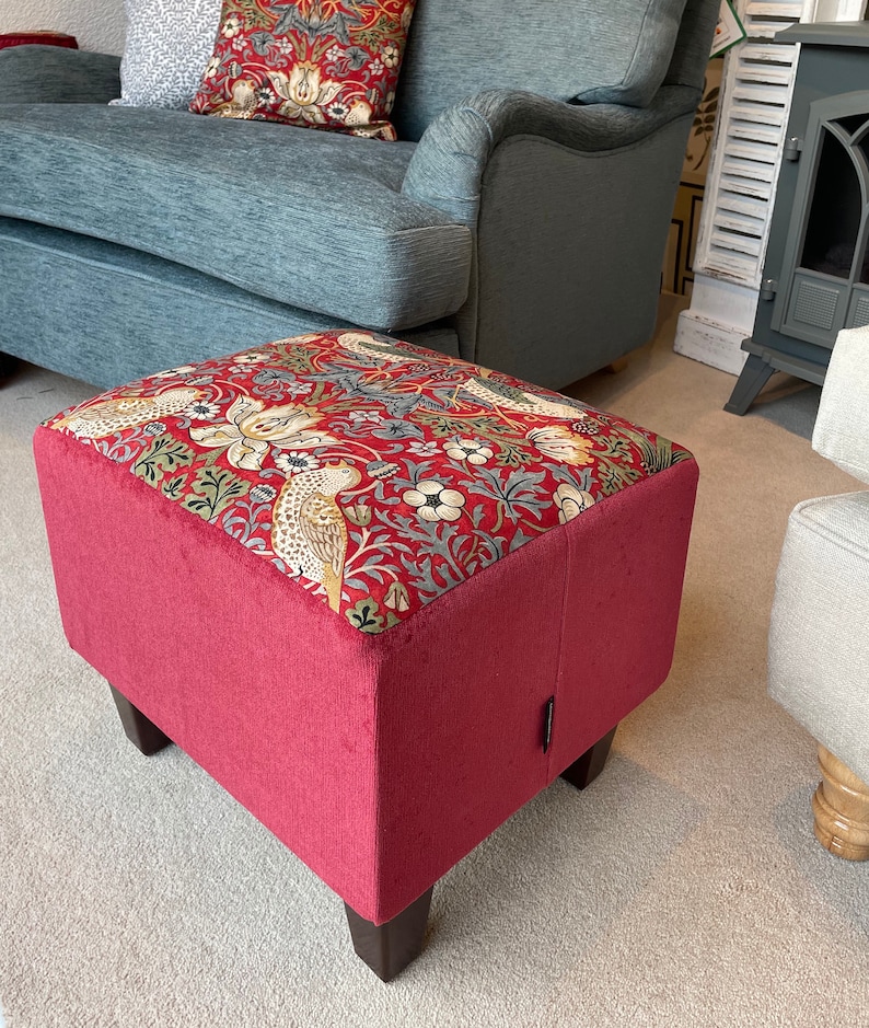 Classic Tall Full Footstool in Genuine William Morris Strawberry Thief ...