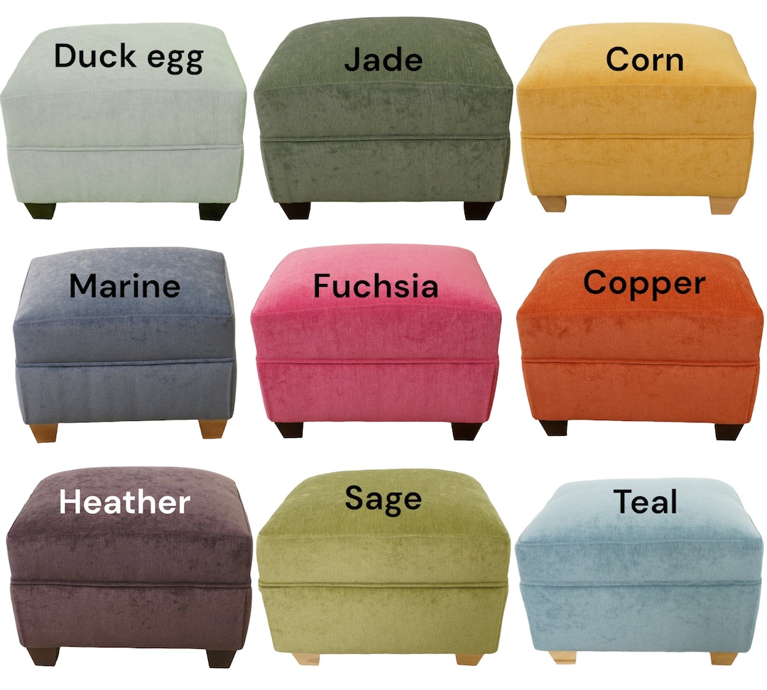 Oxford Small Footstool in Chenille Velvet Extra Seat Sturdy Wood Frame ...