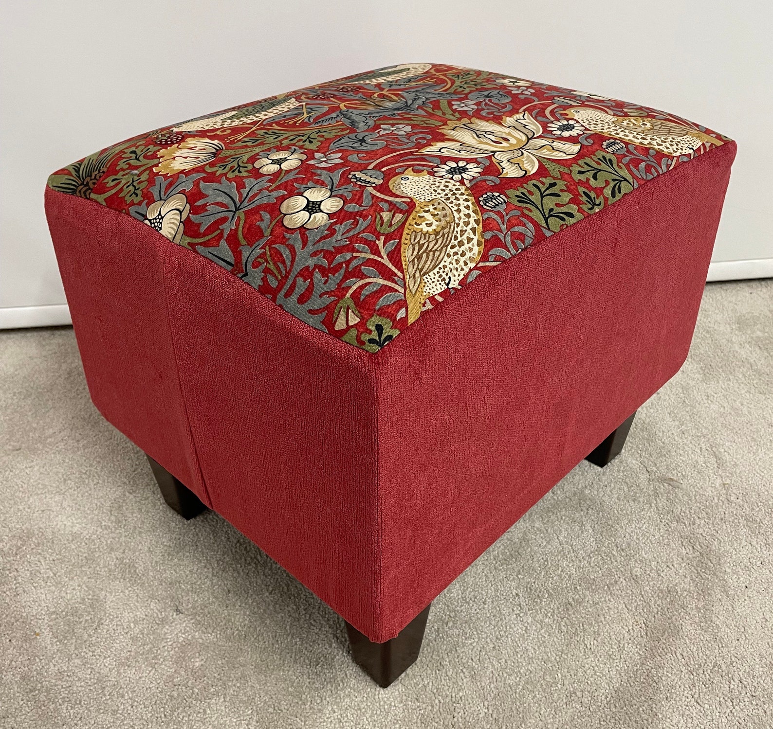 Classic Tall Full Footstool in Genuine William Morris Strawberry Thief ...