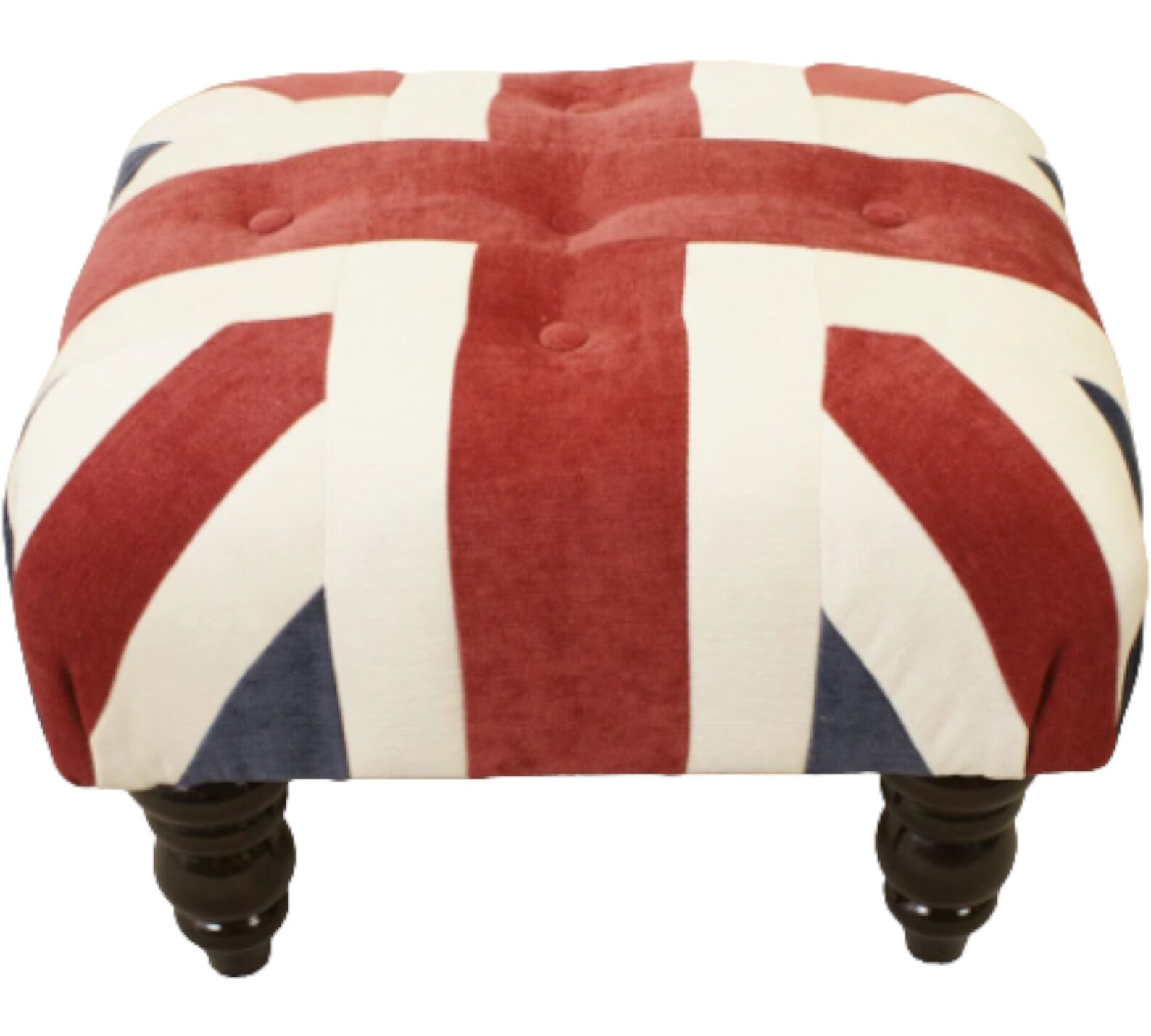 British Small Union Jack Footstool in Velvet Buttoned Sturdy Wood Frame ...