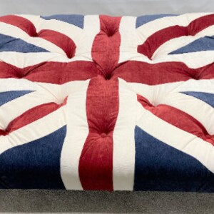 Deep Buttoned British Flag Union Jack Footstool Red White and Blue or ...