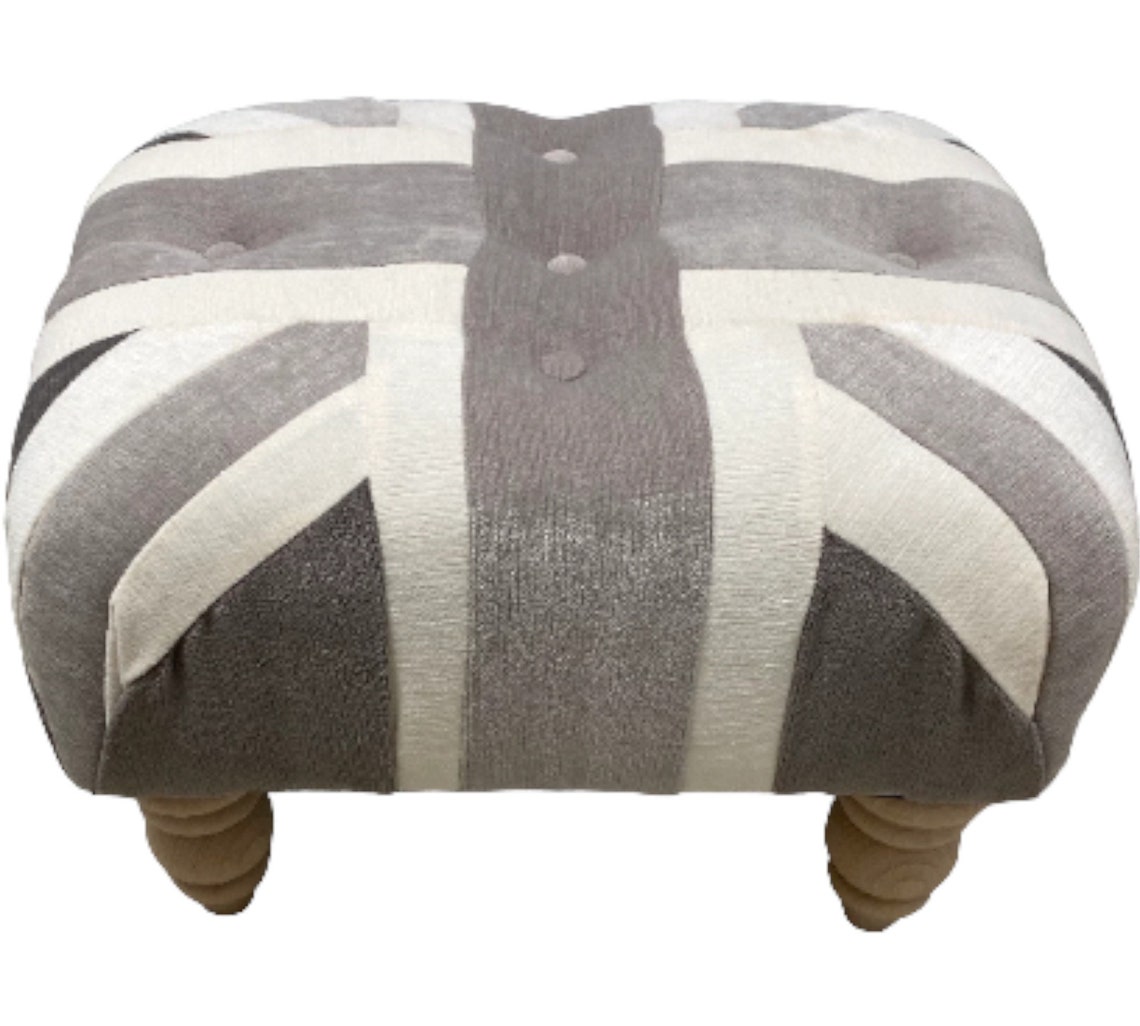 British Small Union Jack Footstool in Velvet Buttoned Sturdy Wood Frame ...