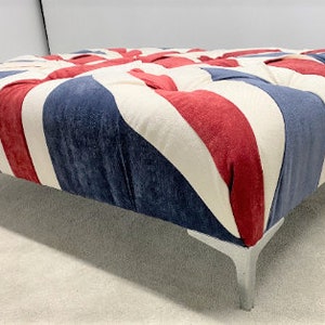Deep Buttoned British Flag Union Jack Footstool Red White and Blue or ...