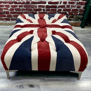 Deep Buttoned British Flag Union Jack Footstool Red White and Blue or ...
