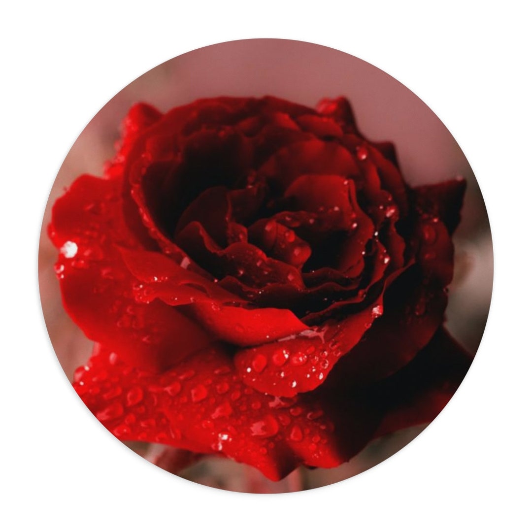 Mouse Pad, Circle Mouse Pad, Red Flower Mouse Pad, Red Mouse Pad, Rose ...