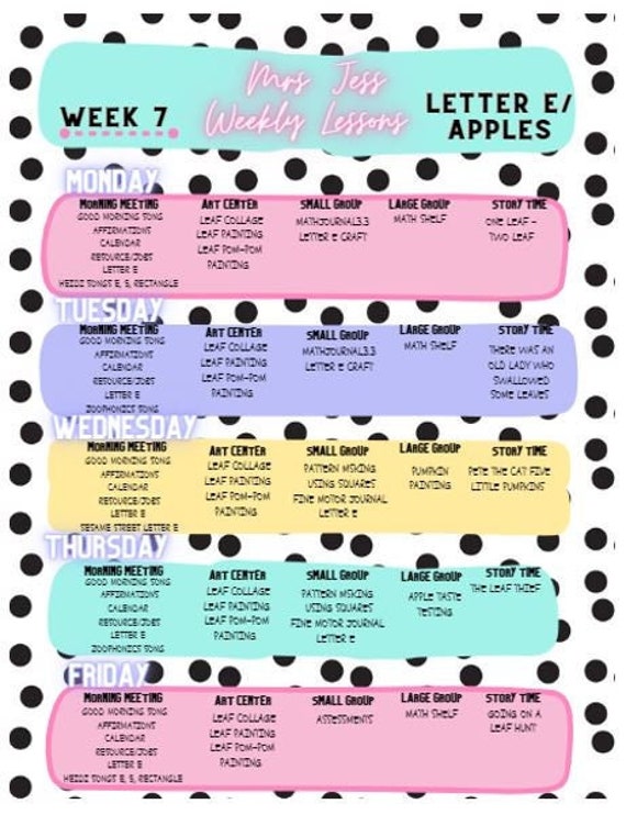 Weekly Lesson Plans Prek or Up. Fully Customizable - Etsy