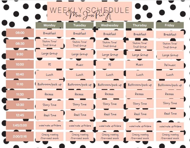 Weekly Classroom Schedule Template - Etsy