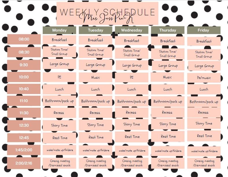 Weekly Classroom Schedule Template - Etsy