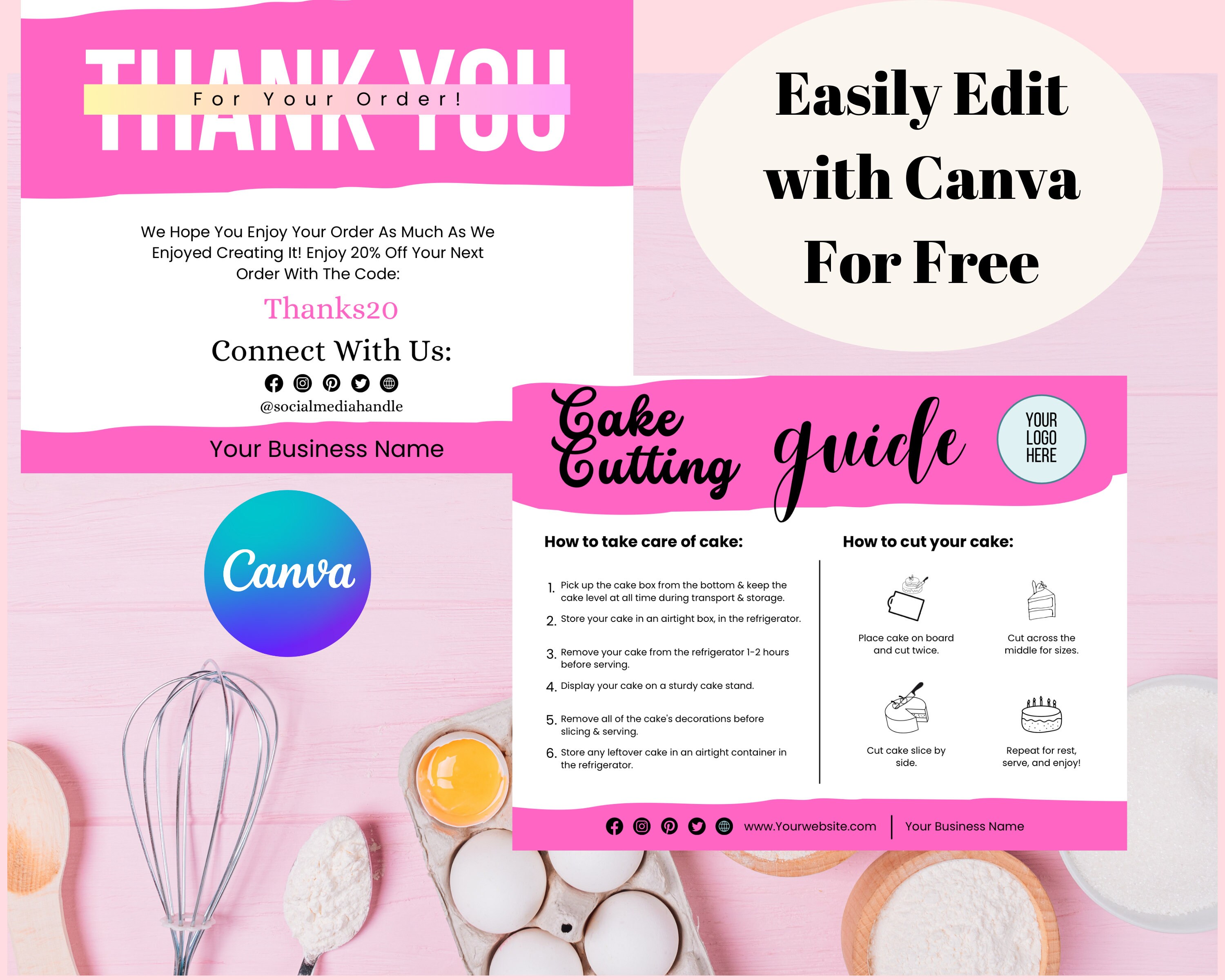Editable Cake Care/cutting Guide and Thank You Note Template - Etsy