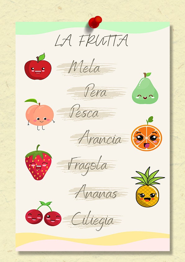 Fruits and Vegetables Chart in Italian Digital Download, Frutta E ...