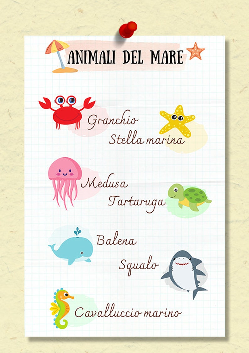 Animals Chart in Italian Digital Download, Gli Animali, Pre-school ...