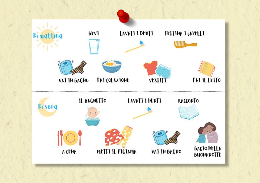 Italian & English Visual Routine Chart Printable Toddler/kids/boy/girl ...