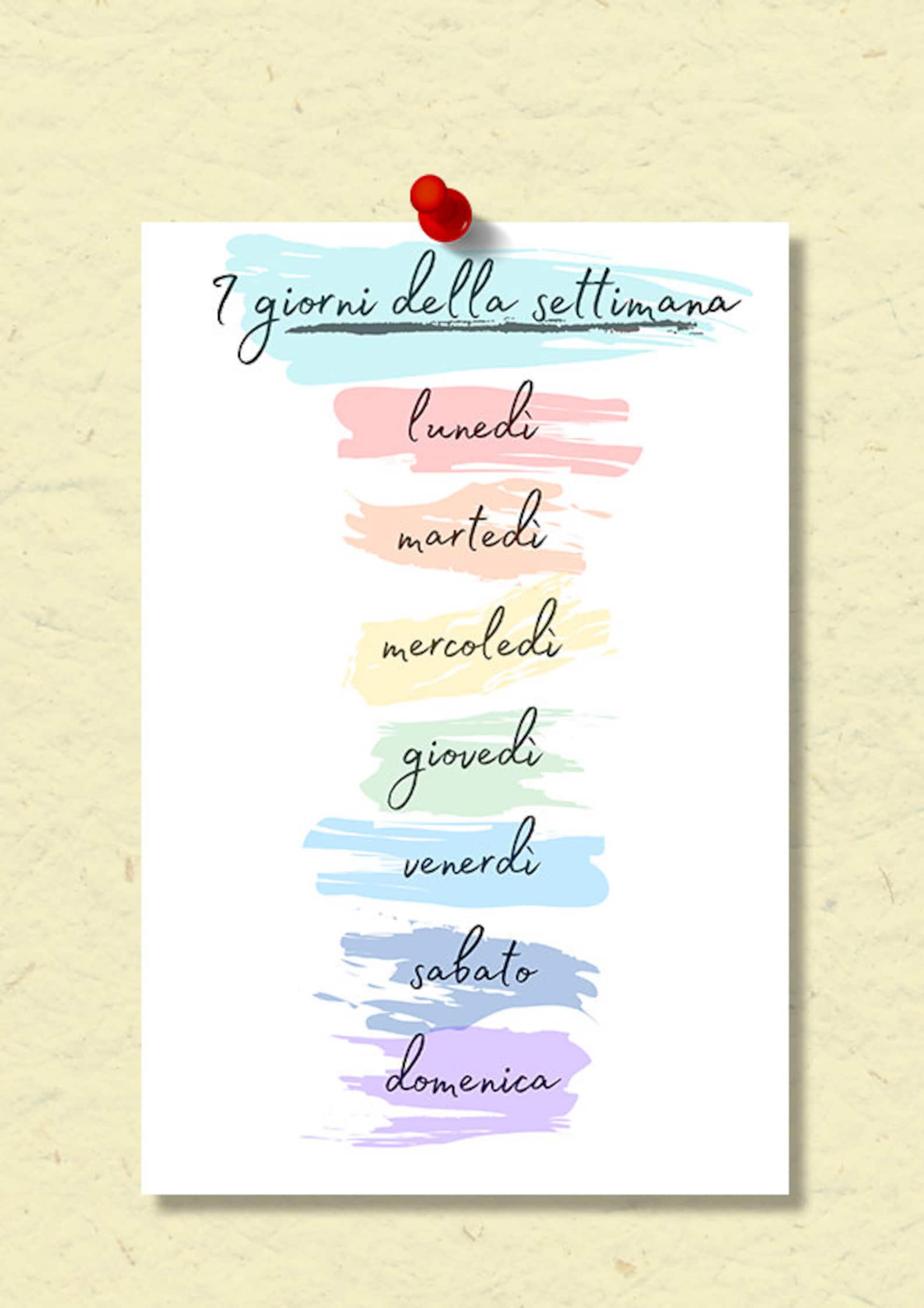 Days of the Week Chart in Italian Digital Download, I Giorni Della ...