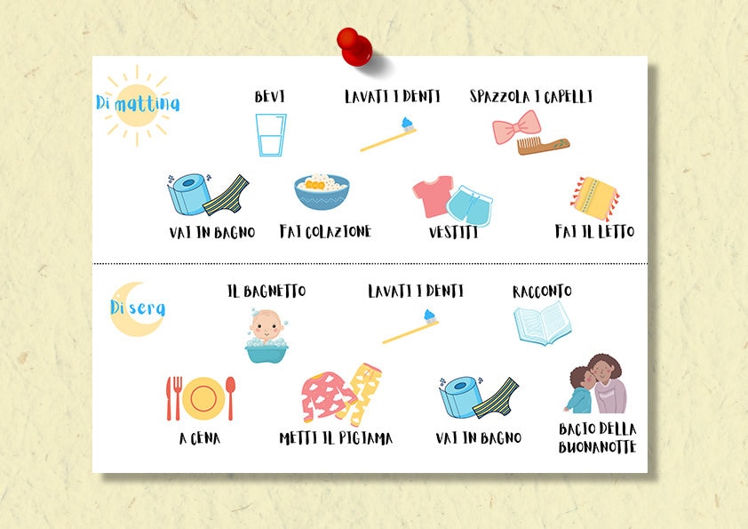 Italian & English Visual Routine Chart Printable Toddler/kids/boy/girl ...