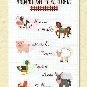 Animals Chart in Italian Digital Download, Gli Animali, Pre-school ...