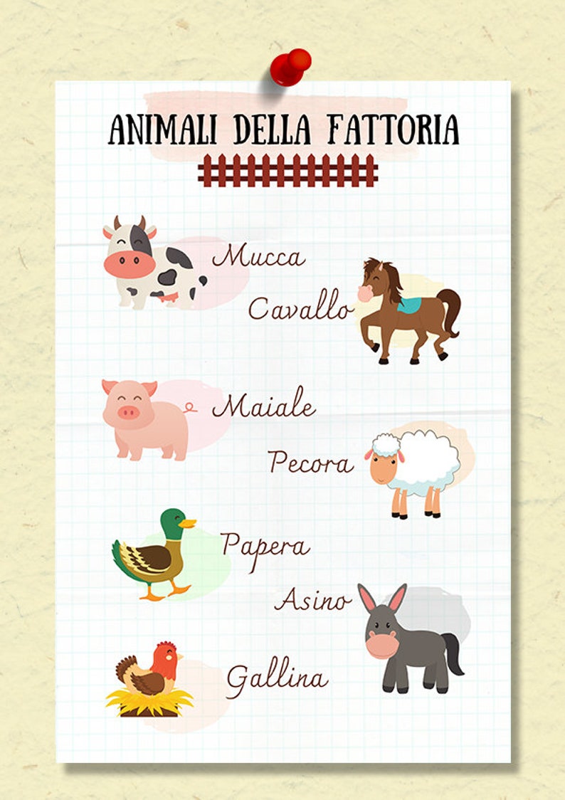 Animals Chart in Italian Digital Download, Gli Animali, Pre-school ...