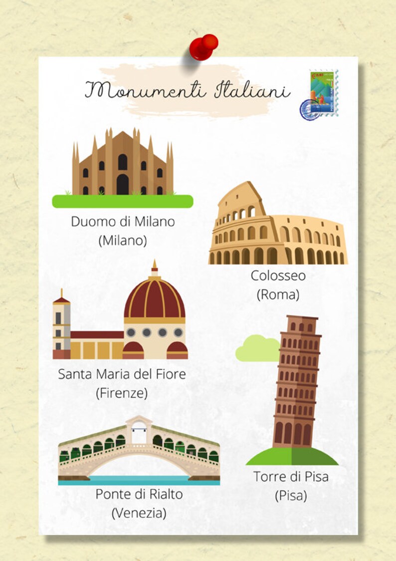 Italian Landmarks Chart in Italian Digital Download, Monumenti Italiani ...