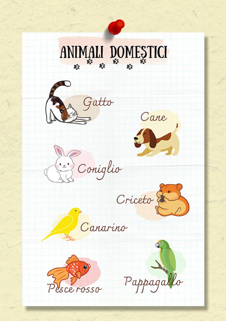 Animals Chart in Italian Digital Download, Gli Animali, Pre-school ...