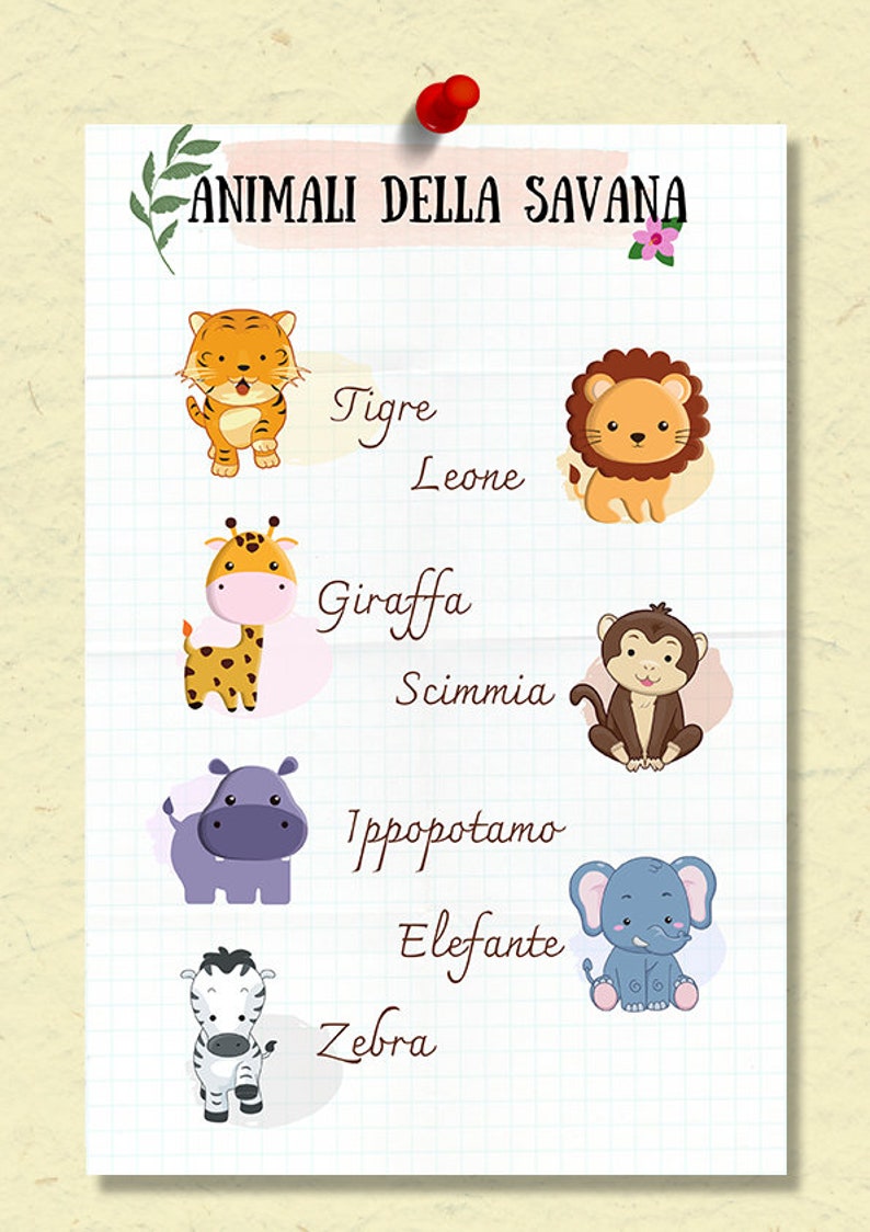 Animals Chart in Italian Digital Download, Gli Animali, Pre-school ...