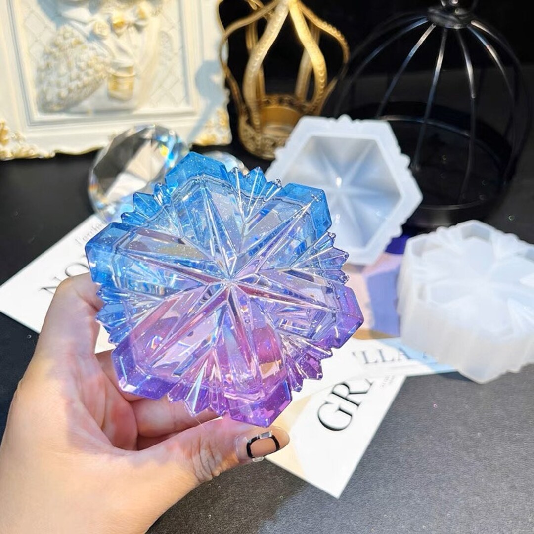 3D Snowflake Shape Box With Lid/crystal Epoxy Resin Storage Box Mold ...