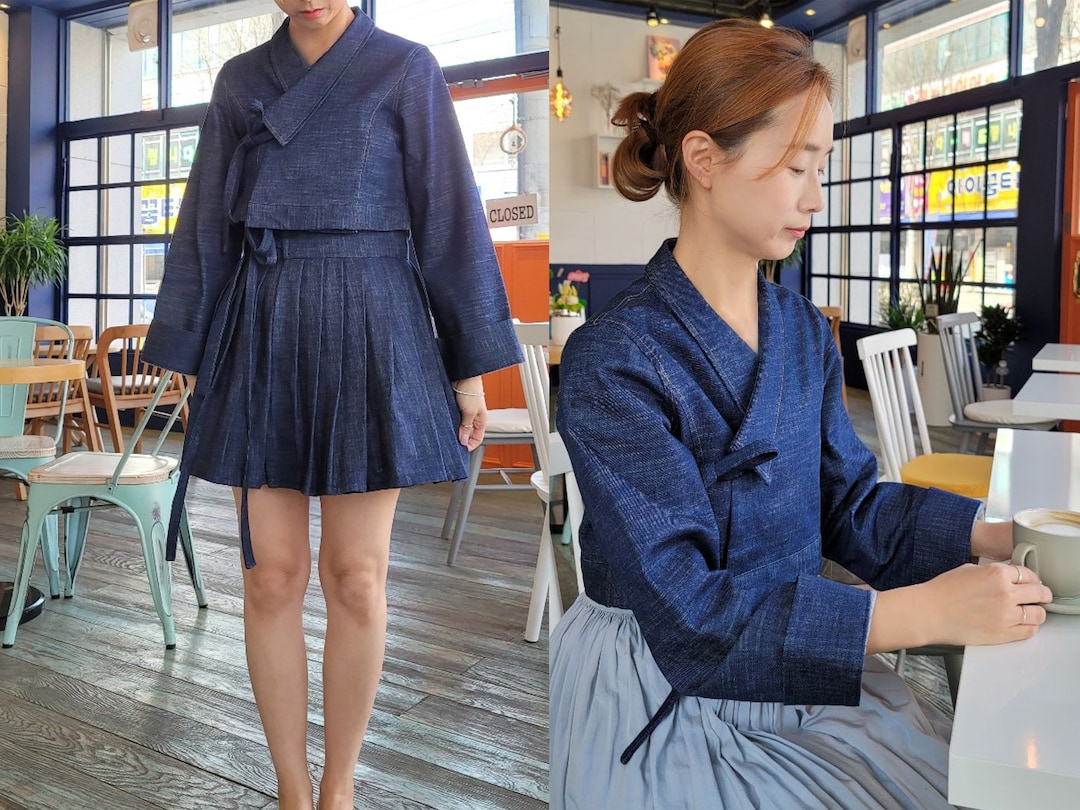 Hanbok Women Denim Short Jacket Jeogori Top, Korean Modern Hanbok ...