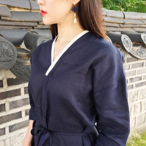 Hanbok Women Linen Dress, Korean Modern Hanbok 3/4sleeve Dress, Korea ...