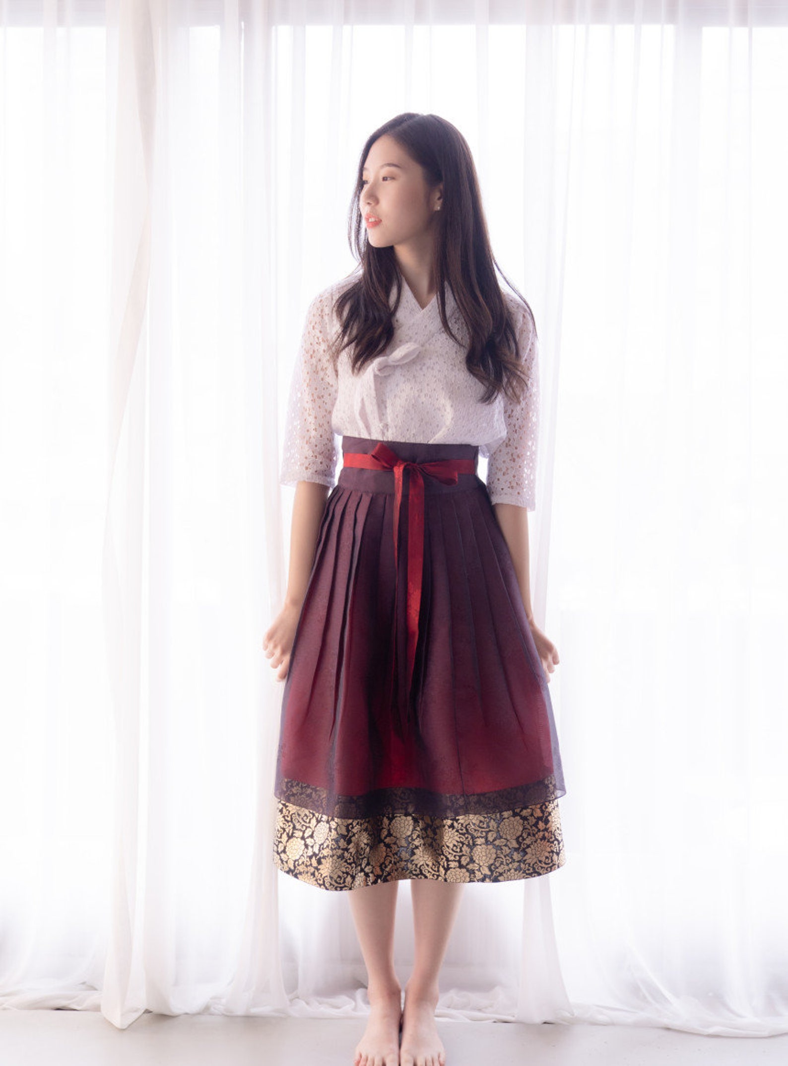 Hanbok Women Wrap Skirt Gold Foil Print Korean Modern Hanbok - Etsy