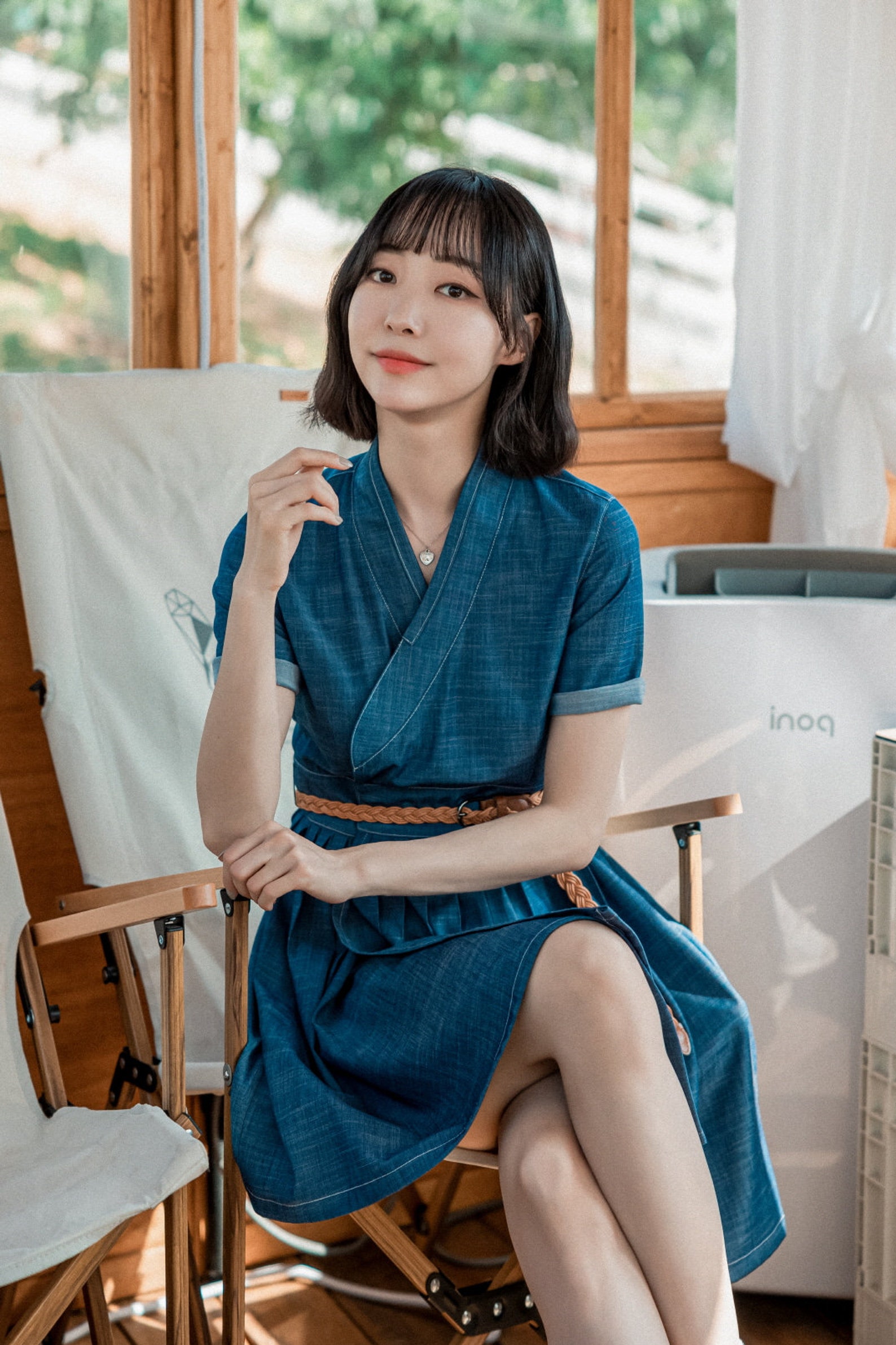 Tencel Denim Hanbok Men Shirt and Women Belted Dress Set, Korean Modern ...