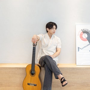 Hanbok Linen Shirt for Men, Korean Modern Hanbok Short Sleeve Top ...