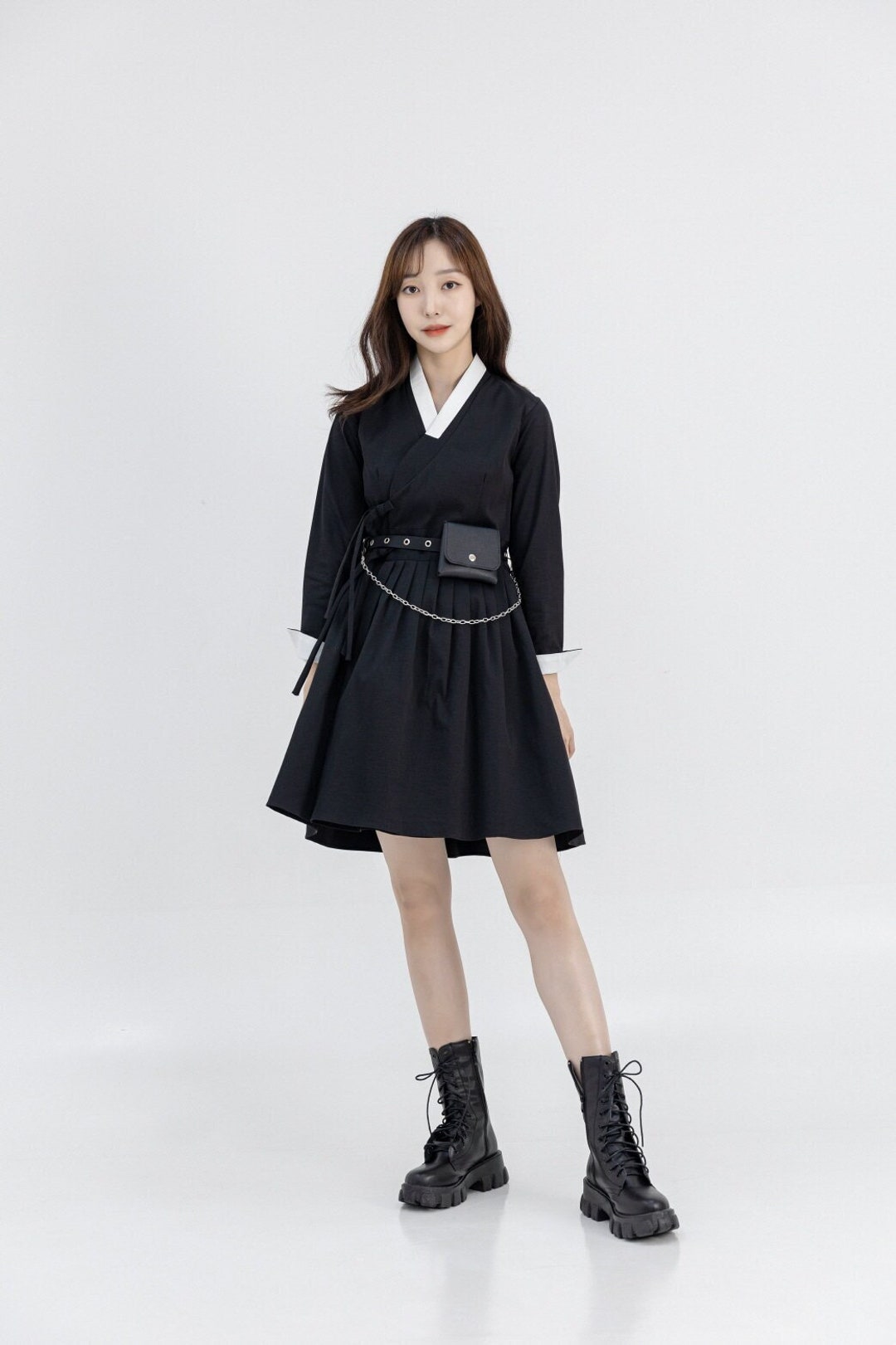 Hanbok Women Mini Dress, Korean Modern Hanbok Wrap Style Dress, Korea ...