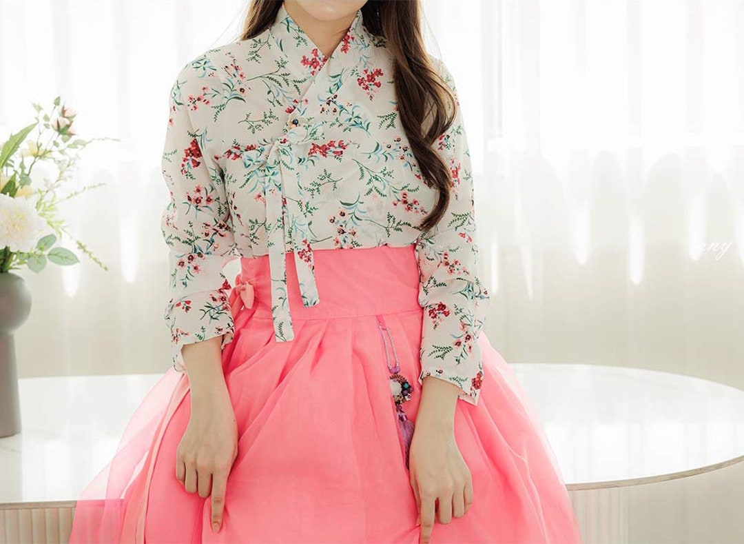Hanbok Women Blouse Jeogori Top, Flower Pattern Korean Modern Hanbok ...