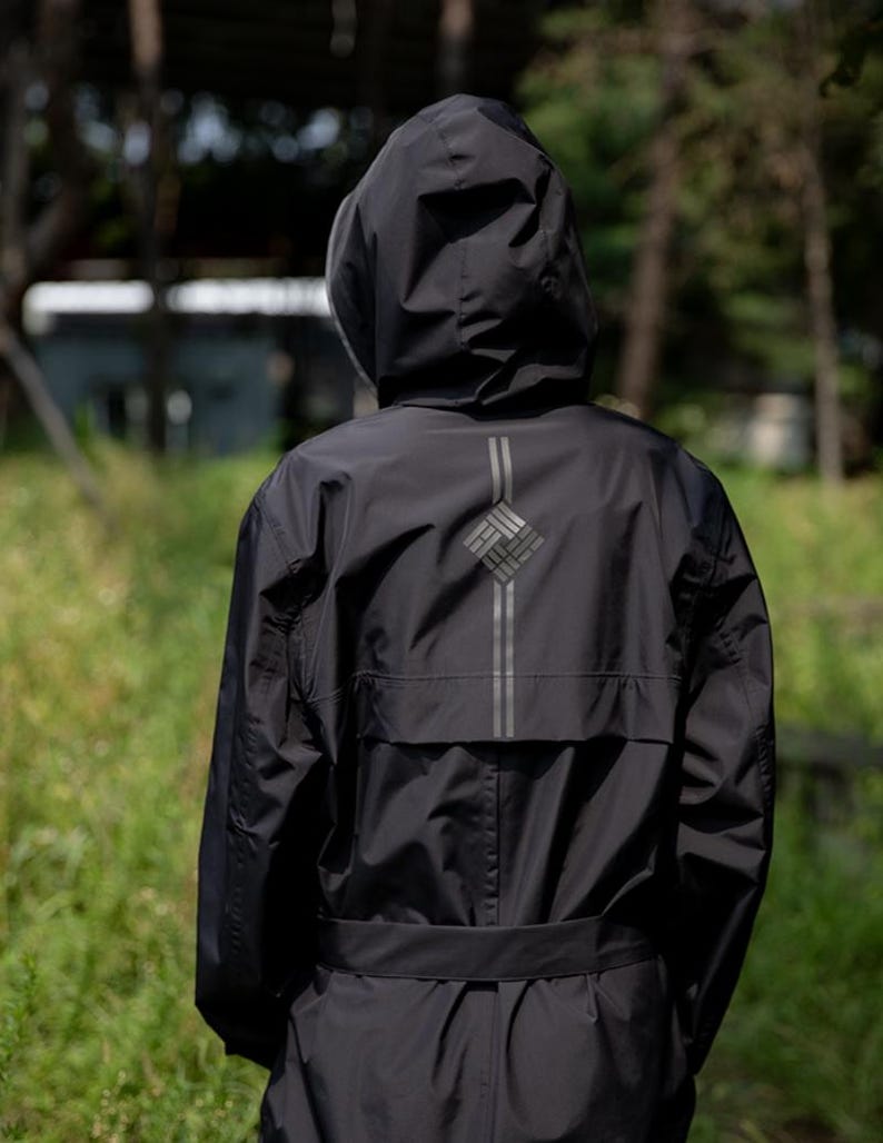 Modern Hanbok Raincoat, Black Hooded Korean Durumagi Trench Coat ...