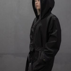 Modern Hanbok Raincoat, Black Hooded Korean Durumagi Trench Coat ...