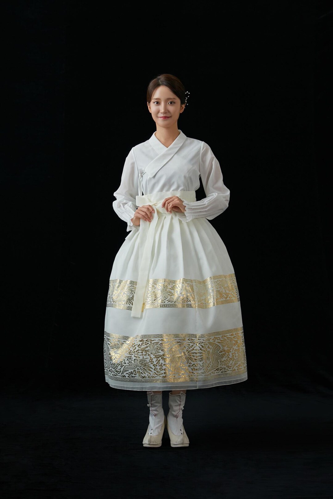 Hanbok Women Wrap Skirt, Bonghwang (phoenix) Gold Foil Printed Korean ...